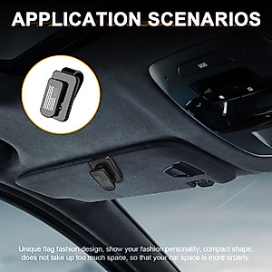 Kewucn Sunglass Holder for Car Visor, Metal US Flag Eyeglasses Hanger Mount, Multi-Function Ticket Card Clip, Personality Vehicle Organizer Accessories for Different Size Eyeglasses (Black+Grey, Flag)