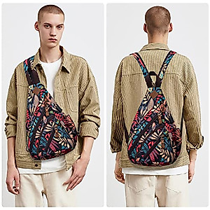 DAVIDNILE Canvas Sling Bag Crossbody Backpack Genuine Leather Shoulder Bag Casual Daypacks For Men