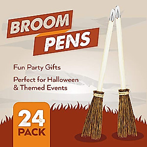 Witch Broom Pens for Halloween 24 Pack - Party Favors and Classroom Giveaways