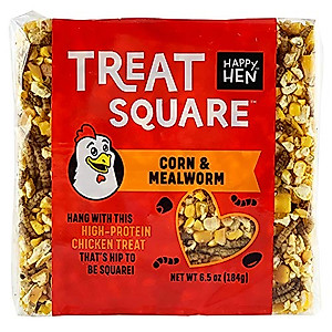 Happy Hen Treats 6.5 Oz. Square, Mealworm And Corn, 4.25" By 4.25" By 1.25"
