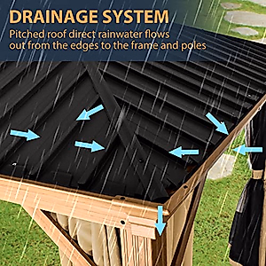 HAPPATIO 12' x 16' Hardtop Gazebo, Outdoor Wood Grain Frame Aluminum Gazebo, Double Roof Permanent Patio Gazebo Canopy with Netting and Curtains for Garden, Patio, Lawns, Parties (Beige)