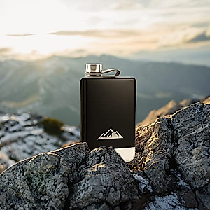 KWANITHINK Flask for Liquor for Men, Stainless Steel Camping Flask 8 oz with Funnel, Hip Flask Whiskey Flask with Integrated Steel Cap for Outdoor, Camping Hiking Climbing Exploration Black (8 oz)