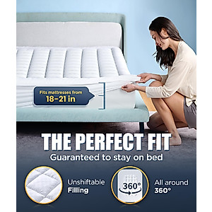 Novted Memory Foam Mattress Pad Queen for Pressure Relief, Strong-Support & Ultra-Cozy Mattress Topper, Breathable Soft Microfiber Protector, Noiseless Bed Cover Vinyl Free, 8-21'' Deep Pocket