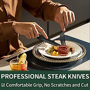 24-Piece Black Silverware Set with Steak Knives, Black Flatware Set for 4, Food-Grade Stainless Steel Tableware Cutlery Set, Mirror Finished Utensil Sets for Home Restaurant