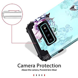 Casetego Compatible with Galaxy S10 Case,Floral Three Layer Heavy Duty Hybrid Sturdy Shockproof Full Body Protective Cover Case for Samsung Galaxy S10,Blue Flower
