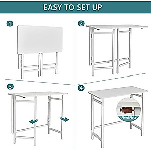 Tangkula White Folding Desk, Compact Computer Desk Modern Home Office Laptop PC Workstation Compact Study Writing Reading Table for Small Space (White)
