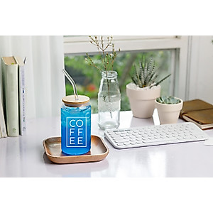 NewEleven Cute Glass Coffee Cups With Lids And Straw – Aesthetic Cups – Iced Coffee Cup, Coffee Tumbler, Glass Tumbler – Cute Gifts For Women, Coffee Lover - 16 Oz Coffee Glass