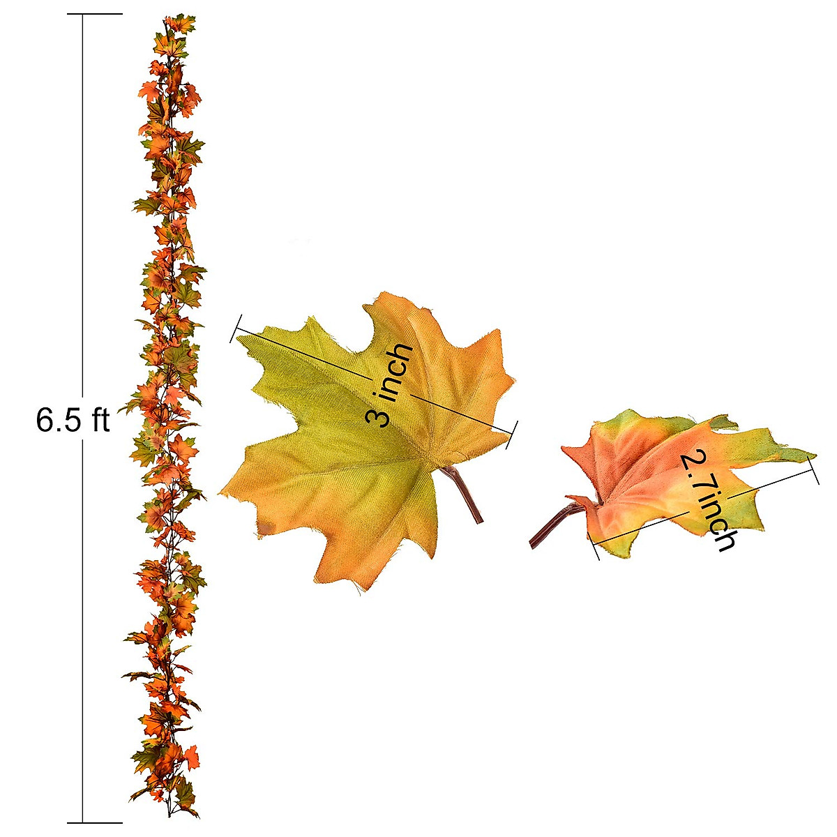 Artiflr 2 Pack Fall Maple Leaf Garland Clearance - 6.5ft/Piece Artificial Foliage Garland Autumn Hanging Fall Leave Vines for Indoor Outdoor Wedding Thanksgiving Dinner Party Decor
