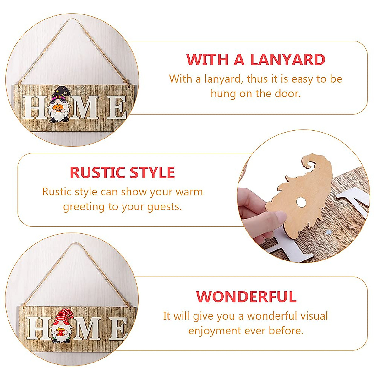 Gnome Sign Interchangeable Welcome Sign Home Door Sign Wooden Door Hanger Ornaments Home Sign Rustic Farmhouse with Interchangeable Holiday Pieces for Housewarming Garden Decor