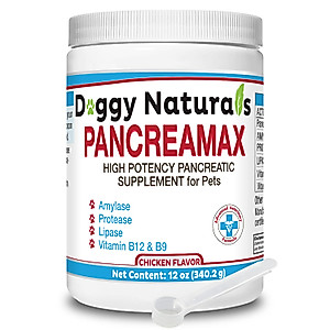 PancreaMax 10x Pancreatic Enzymes for Dogs and Cats (12 oz) Powder (Made in U.S.A). Pancreatin 10X for Dogs and Cats Contain Pancreatic Enzyme, High Strength, Low Odor.(10x Porcine Pancreatin)