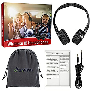 ASTSH IR Headphones 2 Channel Kids Wireless Headphones with Travelling Bag for Universal Rear Entertainment System Kids Headphones for Headrest DVD Players Car Video Devices