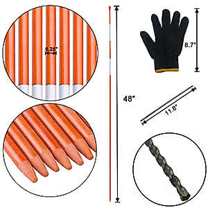 Sunnyglade 100PCS 48 Inch Driveway Marker Set 1/4 Inch Dia Fiberglass Reflective Snow Stakes with Steel Drill Bit & Protection Gloves for Parking Lots, Walkways(100, 1/4 Inch)