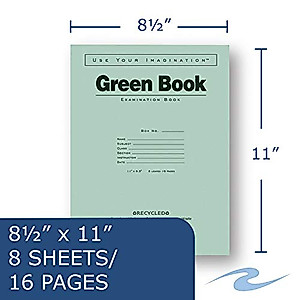 Roaring Spring 77509 Green Books Exam Books Stapled Wide Rule 11 x 8 1/2 8 Sheets/16 Pages