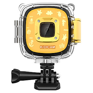 Dragon Touch Kidicam 2.0 Kids Action Camera, Waterproof Digital Camera for Boys Girls 1080P Sports Camera Camcorder with 16GB Memory Card (Yellow)