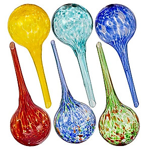 Besti Large Self Watering Globes for Plants (6-Pack) Waters Greenery Up to 2 Weeks Hands Free | Durable, Multicolored Glass Craftsmanship | Indoor and Outdoor Use - Measures 12” x 3.5”
