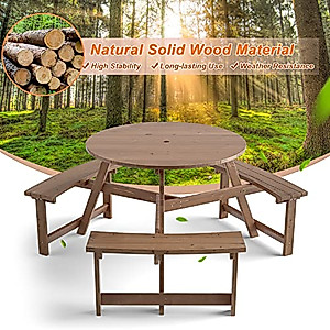 GYMAX Picnic Table, 6 People 1720lbs Wooden Picnic Table Bench Set with Umbrella Hole, Heavy Duty Outdoor Camping Dining Table with Seat for Patio Lawn Backyard Garden Deck Poolside