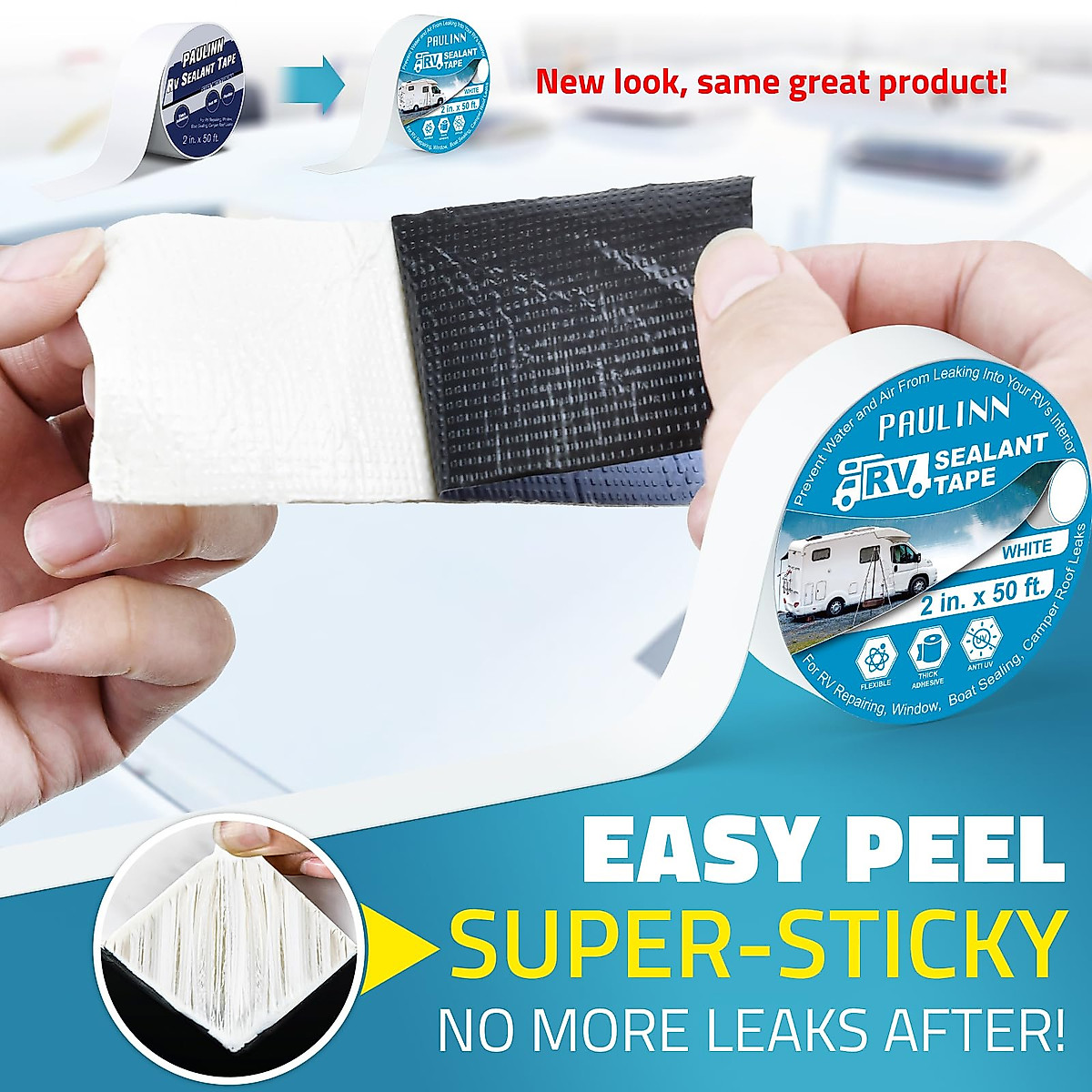 PAULINN RV Camper Roofing Repair Sealant Tape, 2 Inch X 50 Foot Natural White Trailer Roof Rubber Sealing Tape, UV & Weatherproof Roof Seal Tape for RV Camper Trailer Boat Sealing Leak Repair