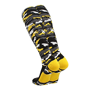 TCK Sports Elite Performance Over The Calf Camo Socks (Black/Gold Camo, Small)