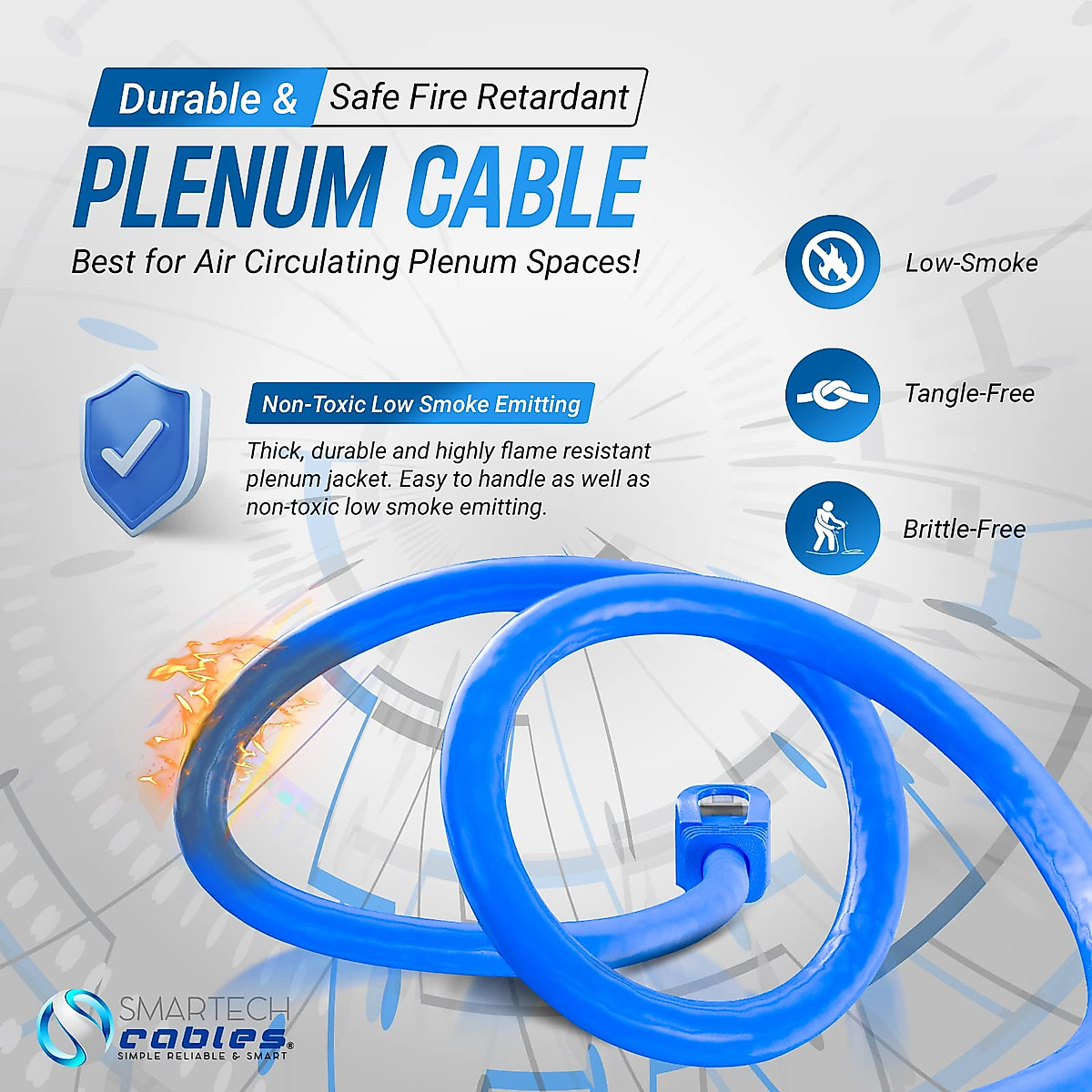 Smartech Cables CAT6 Plenum Cable 1000ft (CMP) | Bulk Ethernet Cable 1000ft | 23 AWG, 550MHz 4Pair UTP 10GB Internet Cable | Quality Tested Ideal for Networking & Stable Performance (Blue)