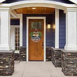 Autumn Decorations Leopard Wreath with Bow Indoor Outdoor - Halloween Leopard Welcome Sign Decorative for Front Door Wall Home Garden Decor