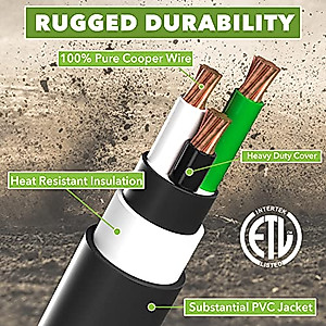 Leisure Cords 3-Prong 50 Foot 30 Amp Generator Cord, 10 Gauge Heavy Duty L5-30 Generator Power Cord Up to 3750W (50-Feet)