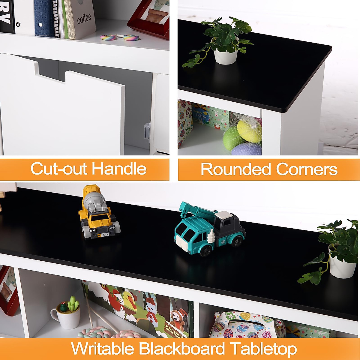 HobbyField Kids Toy Storage Organizer with with 2 Drawers,Toy Storage Organizer with Bookshelf，Movable Drawers & Blackboard Top for Boys Girls Toddler Classroom Bookcase for Bedroom,Playroom,Nursery