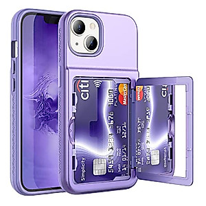 WeLoveCase for iPhone 13 / iPhone 14 Wallet Case with Credit Card Holder & Hidden Mirror, Two Layer Shockproof Heavy Duty Protection Cover Protective Case for iPhone 13/14 6.1 Inch - Light Purple