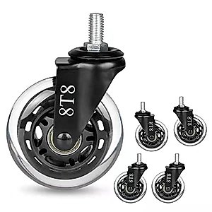 8T8 Office Chair Caster Wheels by 8T8 for Smart Home Offices, 5/16''-18x1"(NOT Metric M8) Threaded Stem Caster, Heavy Duty 3" Replacement Rubber Office Chair Wheels, Safe for Hardwood Tile Floors