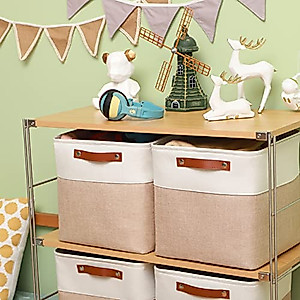 Kerhouze 13 Inch Fabric Storage Cubes Bins Cubby Storage Bins Foldable Cube Organizer Bins Baskets for Organizing with PU Handles for Shelves Nursery