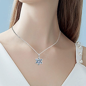 TRISHULA Star of David Necklace, 925 Sterling Silver Tree of Life Six-Pointed Star Pendant Ideal Religious Lucky Jewelry Gift for Women Girls Christmas Thanksgiving
