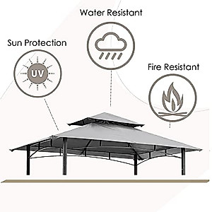Grill Gazebo Replacement Canopy Roof – Hugline 5x8 Outdoor Grill Shelter Canopy Top Double Tiered BBQ Tent Cover Fit for Model L-GG001PST-F (Gray)