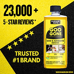 Goo Gone Adhesive Remover - 8 Ounce - Surface Safe Adhesive Remover Safely Removes Stickers Labels Decals Residue Tape Chewing Gum Grease Tar