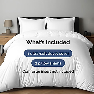 Duvet Cover Queen Size Set - Extra Soft Queen Size Duvet Cover - 90" x 90" Queen Duvet Cover w/ 2 Pillow Shams - Hotel Luxury, Easy Care & Fade Free - Comforter Cover w/ Zipper Closures & Ties (White)