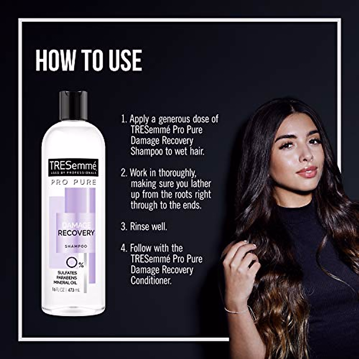 TRESemmé Pro Pure Shampoo for Damaged Hair Damage Recovery Sulfate, Paraben and Dye Free, 16 Fl Oz (Pack of 4)