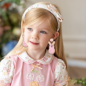 Easter Earrings Beaded Easter Bunny Earrings for Women Handmade Cute Rabbit Drop Dangle Earrings Spring Holiday Jewelry Gifts (Pink)