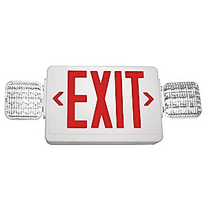 Double Face LED Combination Exit Sign - LED Lamp Heads - Self Testing - Red Letters - 90 Min. Operation - White - 120/277V VLED-U-WH-EL90-G2