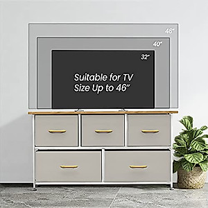 Bigroof Dresser for Kids Bedroom with 5 Drawers, Storage Drawer Organizer, Wide Chest of Drawers for Closet, Clothes Kids Baby Nursery TV Stand with Storage Drawers, Wood Board, Fabric Drawer (Maple)