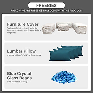 Patio Furniture Set with 45In Fire Pit 5 Pieces Outdoor Furniture Sets Patio Couch Outdoor Chairs 60000 BTU Wicker Propane Fire Pit Table with No-slip Cushions and Waterproof Covers, Peacock Blue