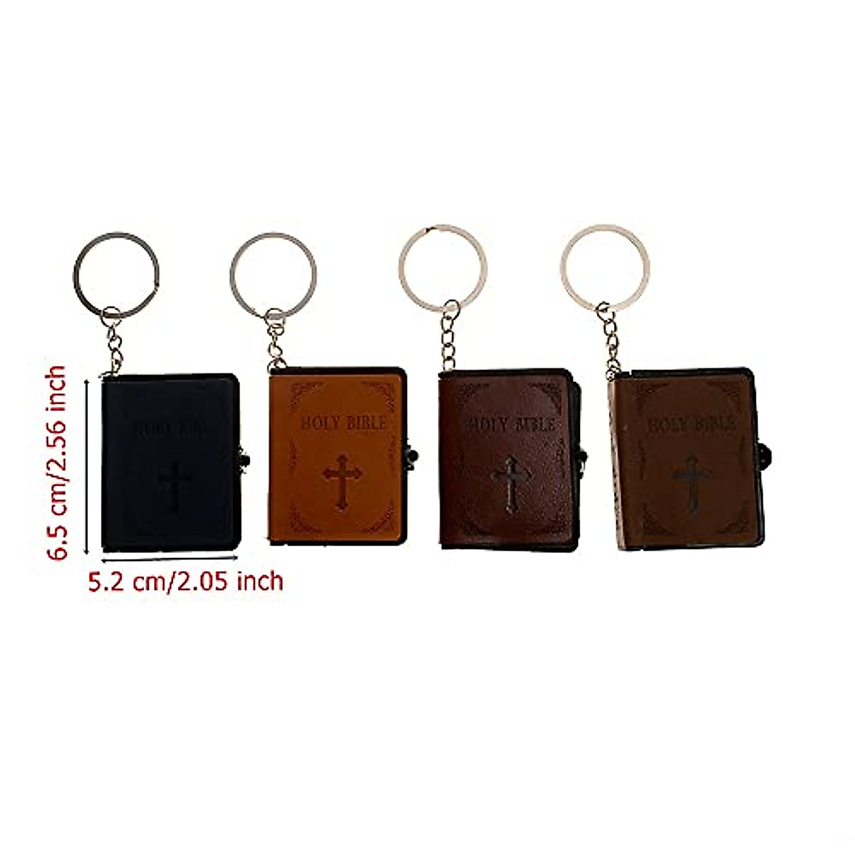 ORNOOU 8 Pieces Holy Bible Book Leather Keychain Mini English Bible Key Chain Believer Keyring