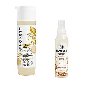 The Honest Company Sweet Orange Vanilla Conditioning Detangler Spray, 4 fl. oz. and The Honest Company Perfectly Gentle Sweet Orange Vanilla Shampoo + Body Wash, 10 Fl Oz (Pack of 1)