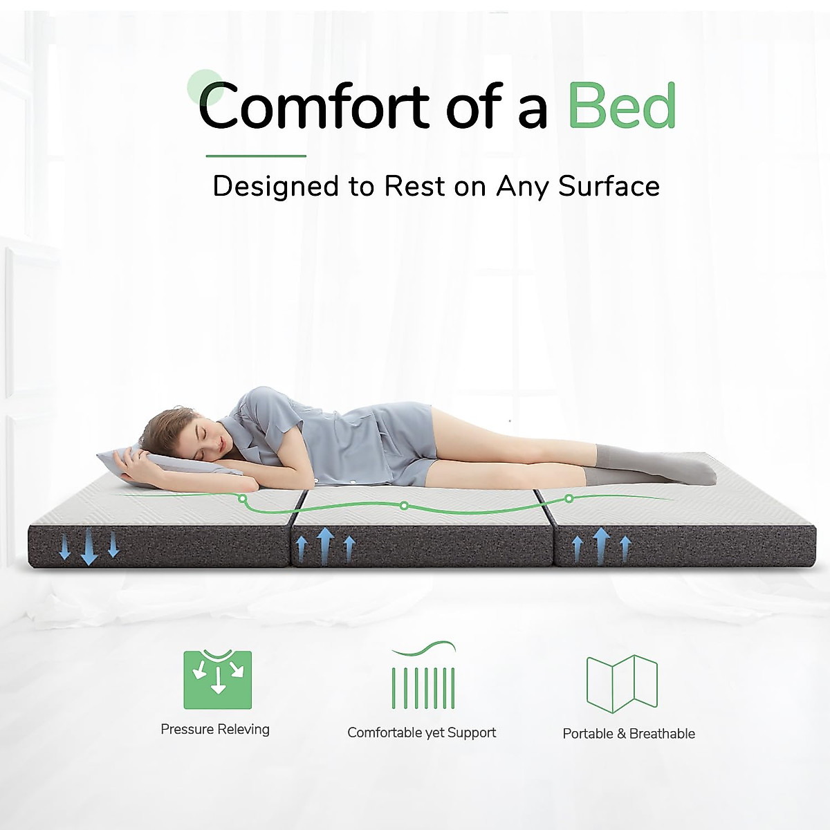 Novilla Tri Fold Mattress Full, 4 Inch Memory Foam Foding Mattress,Portable Mattress with Breathable Mesh Sides for Yoga, Camping, RV,Foldable Mattress,CertiPUR-US Certified,Full Size