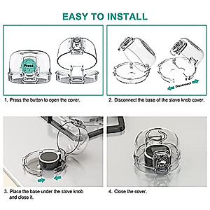 Stove Knob Covers for Child Safety (5 + 1 Pack) Double-Key Design and Upgraded Universal Size Gas Knob Covers Clear View Childproof Oven Knob Covers for Kids, Babies (Clear)