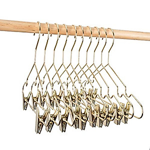 Koobay Metal Pants Hangers,12.5" Heavy Duty Skirt Slack Hangers, Gold Metal Trousers Hangers with 2 Adjustable Non Slip Clips, Shirts Coat Hangers Clothing, Space Saving Baby Clothes Hangers,25Pack