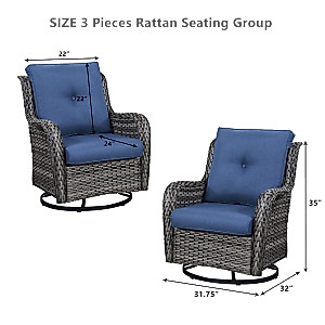 HUMMUH Outdoor Patio Furniture with Fire Pit Table Outdoor Conversation Set PE Wicker Patio Couch Swivel Glider Chairs for Balcony Garden,Lawn,Deck