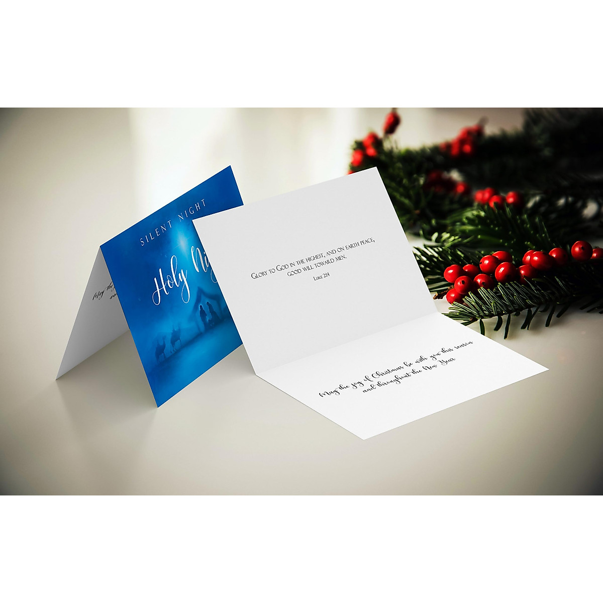 JBH Creations Silent Night Religious Christmas Card with Scripture - Pack of 24