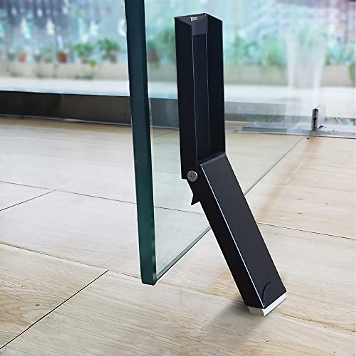 No Drilling Door Stoppers, Easy Pedal Kick Down Door Stop, Self Adhesive Metal Doorstop, Flip by Foot, Hinge Door Handle Protector (Black x 1 Pack)