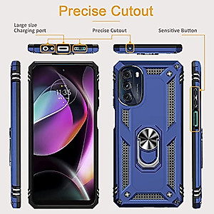 Muntinfe for Motorola Moto G 5G 2022 Case with 2 Pcs Tempered Glass Screen Protector, Military-Grade Armor Shockproof Protective Phone Cover with Ring Magnetic Kickstand for Moto G 5G, Blue
