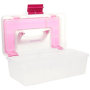Creative Options 114-082 Molded Storage Craft Box with Lift-Out Tray, 13-inch , Pink
