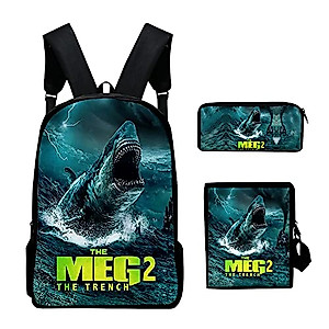 BINGTIESHA The Meg 2 The Trench backpack Denim bag Unisex 3D Movie Oxford Cloth Travel Bag Backpack Harajuku Printing Bag (JY11064)