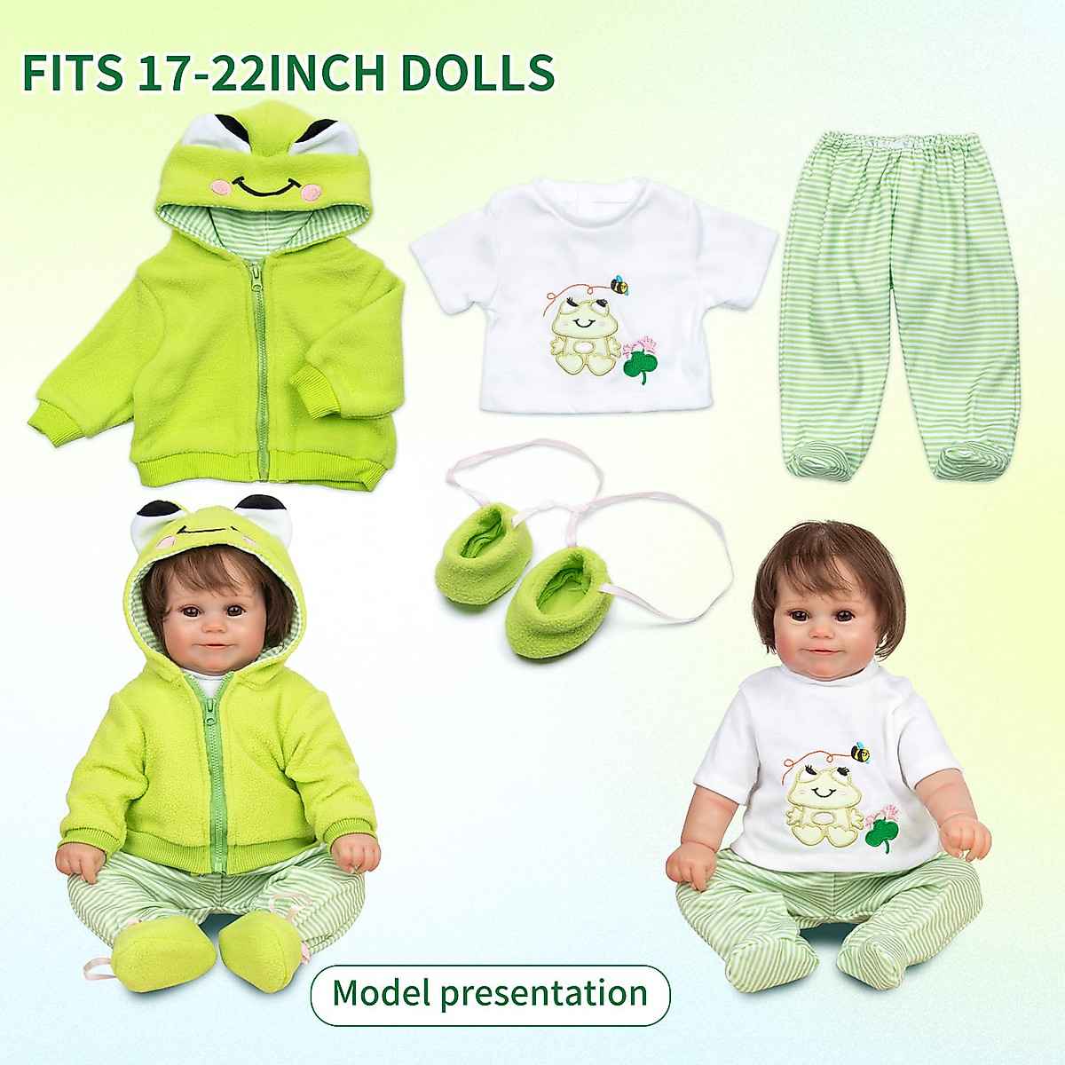 Reborn Baby Doll Clothes Boy 3pcs Set for 20"- 23" Reborn Doll Boy Clothes Green Outfit